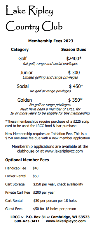 fees | Lake Ripley Country Club